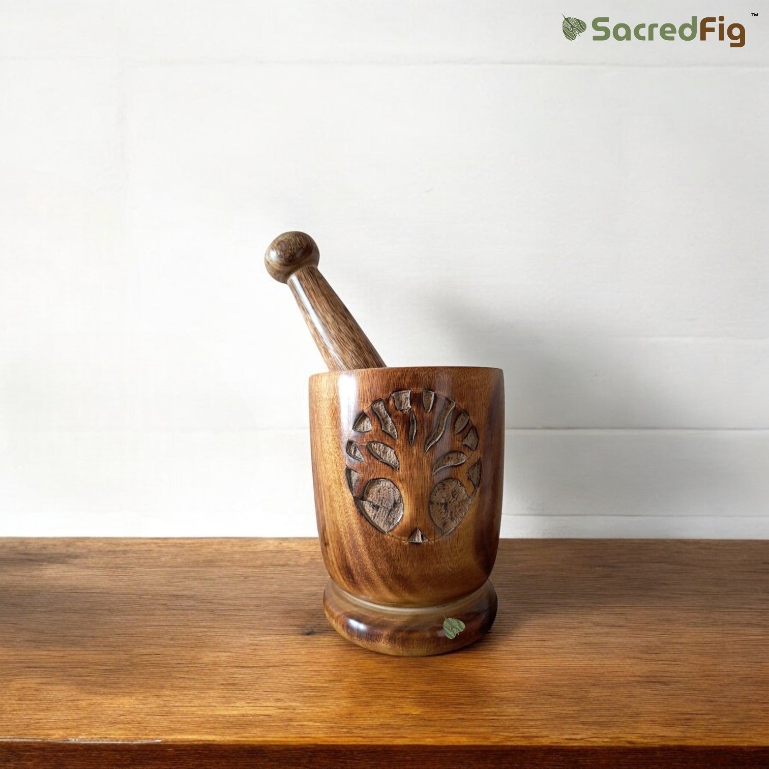SacredFig Wooden Mortar Set| Okhli Musal for Grinding Spices, Masala G