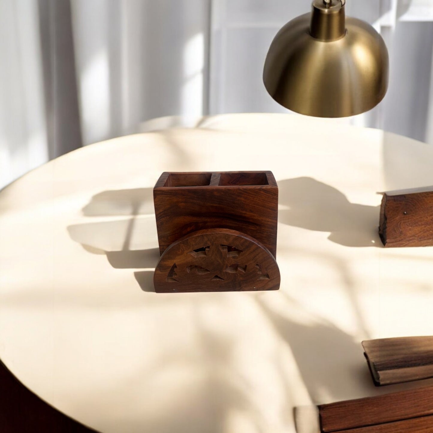 Wooden Caddy with compartments for Stationery | 6×7 inch – SacredFig