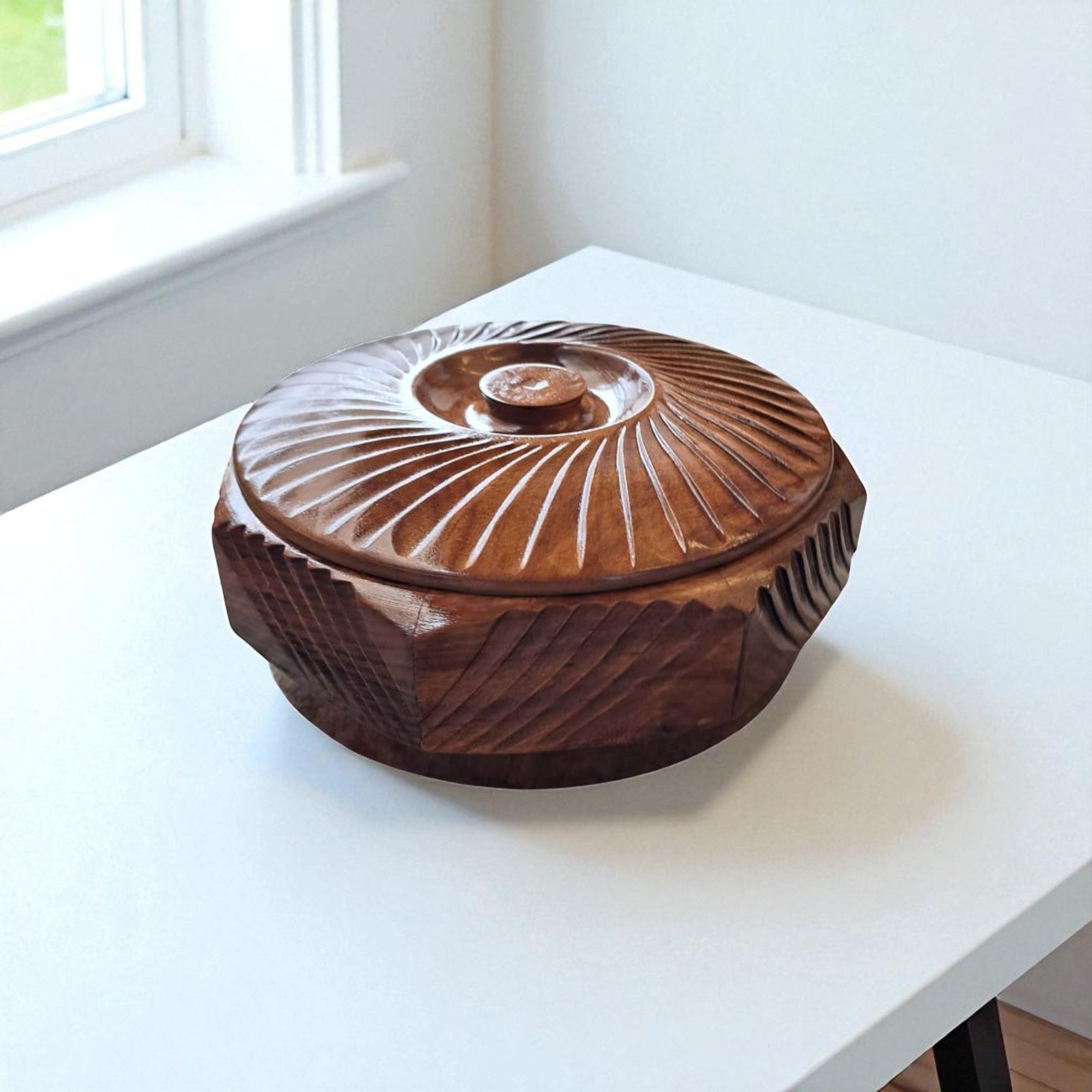 SacredFig Premium Chapati Box 20 cm | Handcrafted with Sheesham Wood