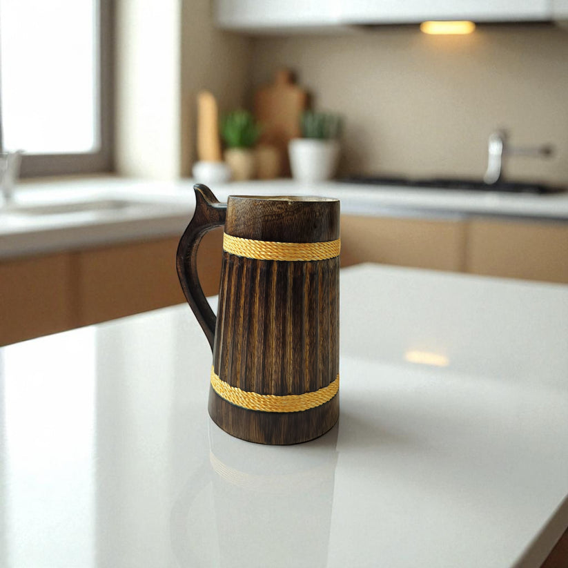 SacredFig Wooden Mug Large – 500 ml | Handcrafted Oak Barrel Design